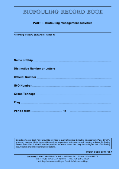 Mantarakis Bookstore - Biofouling Record Book Part I
